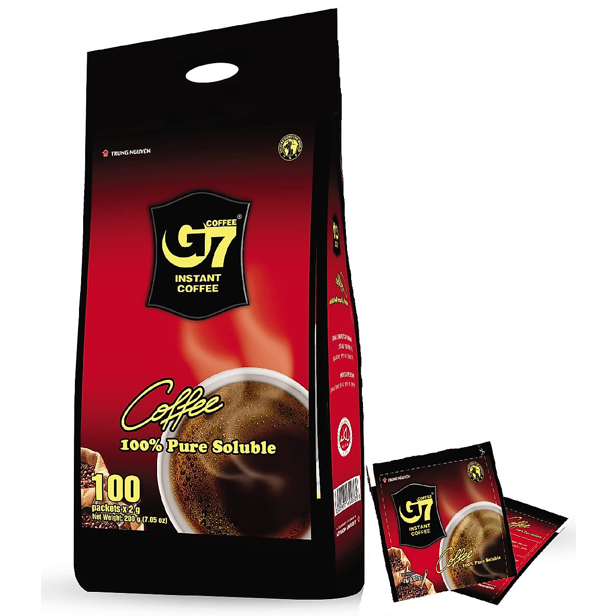 Trung Nguyen — G7 Instant Coffee — 100% Soluble Coffee — Pure Black — Strong and Bold — Instant Vietnamese Coffee (100 Packets per Bag))