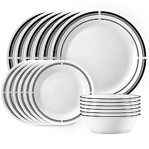Corelle 18-Piece Dinnerware Set + 6 Corelle Dinner Plates | Vitrelle Glass Plates and Bowls, Lightweight and Durable