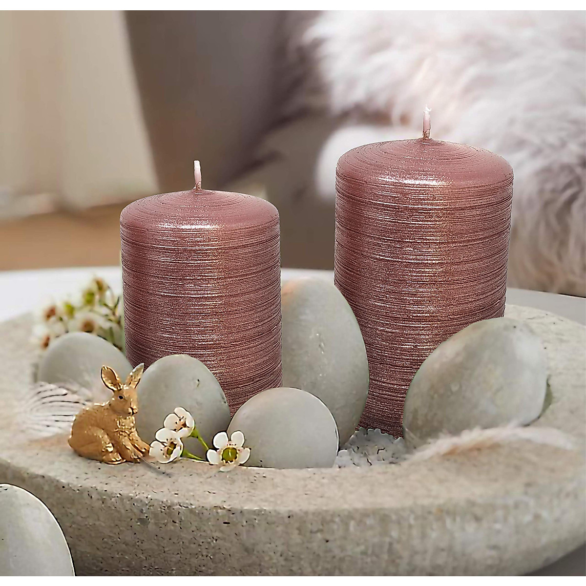 Hyoola Brushed Metallic Pillar Candles - 6 Pack - Rose Pink Pillar Candles - European Made Decorative Pillar Candles - 2.75 Inch x 5 Inch