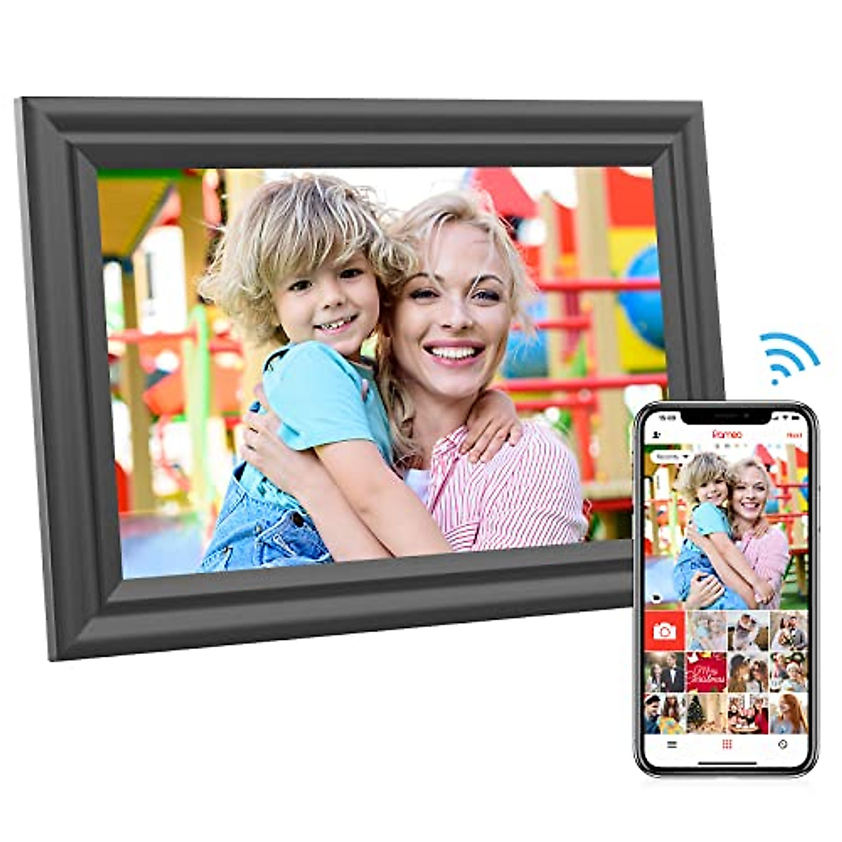 FRAMEO Digital Frame WiFi 10.1 Inch Digital Picture Frame, 16GB Storage, Auto-Rotate,IPS Touch Screen,Wall-mountable, Easy Setup and Share Photos and Videos via Free App from Anywhere