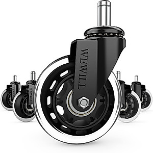 WEWILL Office Chair Caster Wheels 3" Rubber Replacement Chair Casters Up to 300KG Load Capacity Best Protection for Your Hardwood Floors and Carpet（10MM*22MM)）