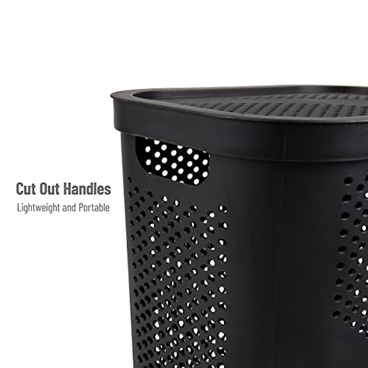Mind Reader Basket Collection, Slim Laundry Hamper, 60 Liter (15g/33lbs) Capacity, Cut Out Handles, Attached Hinged Lid, Ventilated, Black