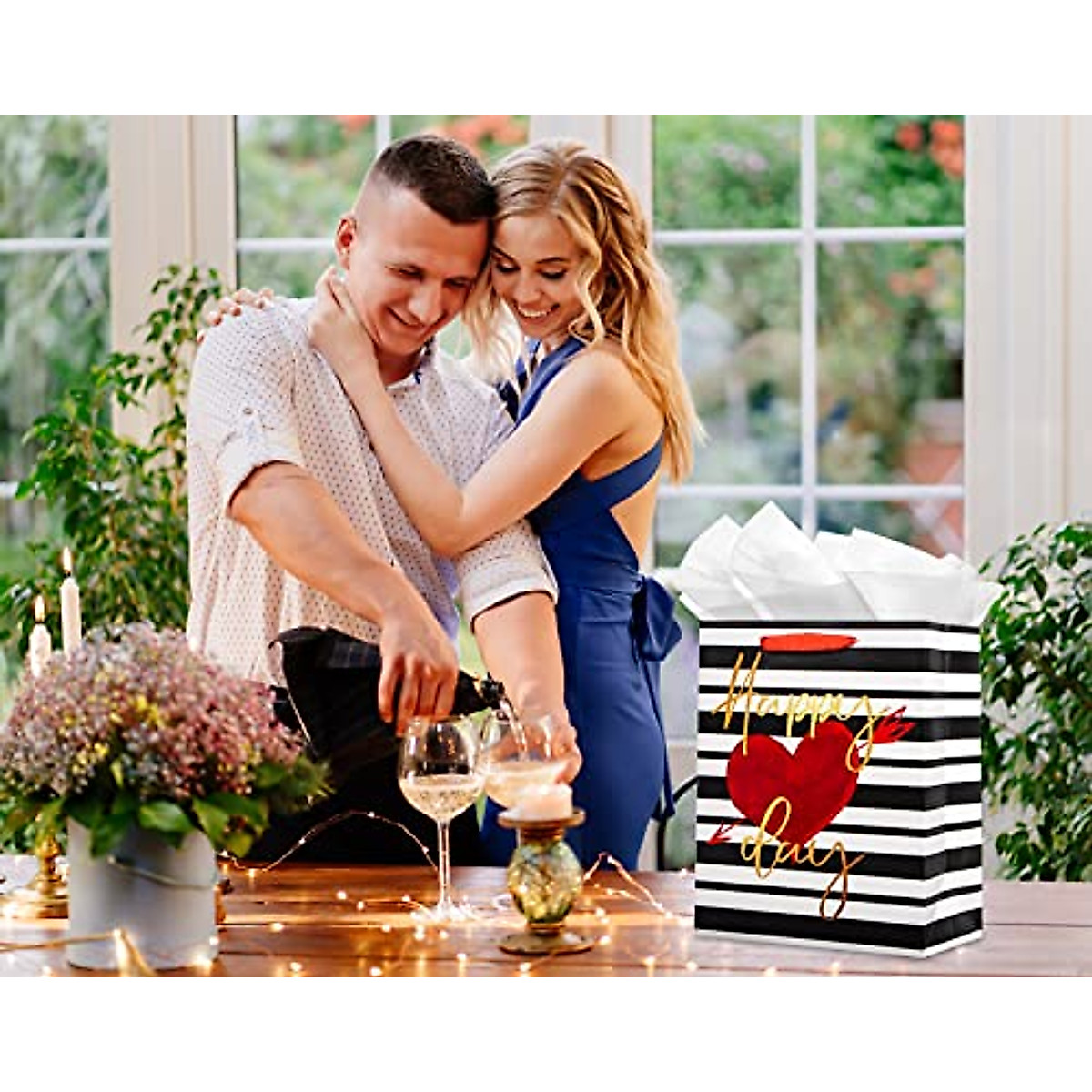 FaCraft Valentines Gift Bags with Handles 13" Large Valentines Day Gift Bag for Boyfriend Kids Happy Day Gift Bag with Tissue Paper for Her Him Men Wife Anniversary Weddings Bridal Shower Gift Bag