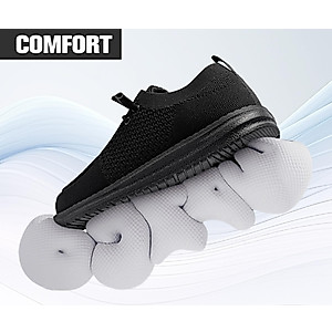 LARNMERN Slip On Steel Toe Shoes Men Lightweight Comfortable Lounging Walking Sneakers Safety Work Steel Toe Loafers(8 Men, Black)