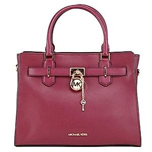 Michael Kors Hamilton Mulberry Leather Medium Satchel Crossbody Handbag