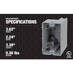 Southwire MSB1G One Device Adjustable Depth, Heavy Duty 42lb. Mounting Screws Included 1-GANG PVC ELECTRICAL BOX, Gray