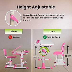 Gorilla Gadgets Kids Table and Chair Set for Ages 4-12, Height Adjustable Children's Study Station, Student School Table with Light, Pencil Case, and Bookstand (DSK-Kids)