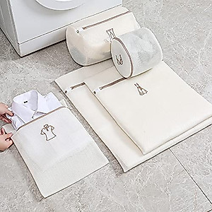 6 Pack Mesh Delicates Laundry Bag, Reusable Delicates Embroidery Bag for Washing Machine, Clothing Washing Bags for T-shirt, Lingerie, Sock, Garment, Pants, Bra, Travel Storage Organize Bag (Beige embroidery)