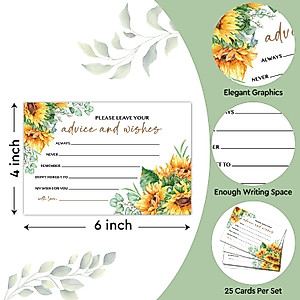 YUEXLL Set of 25 Sunflower Advice and Wishes Cards for Bride and Groom, Birthday, Engagement, Wedding, Bridal Shower, Baby Shower, Anniversary Party Card - 05