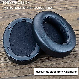 WH XB910N Earpads Cushions Replacement Compatible with Sony WH-XB910 XB910N Extra Bass Noise Cancelling Headphones,(NO fit WH-H910N Model) Ear Pads with Softer Protein Leather (Black)