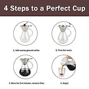 T-mark Pour Over Coffee Maker with Reusable Double-layer Stainless Steel Filter, 800ml/27oz BPA-Free Glass Coffee Carafe, Glass Coffee Maker, Coffee Dripper Brewer