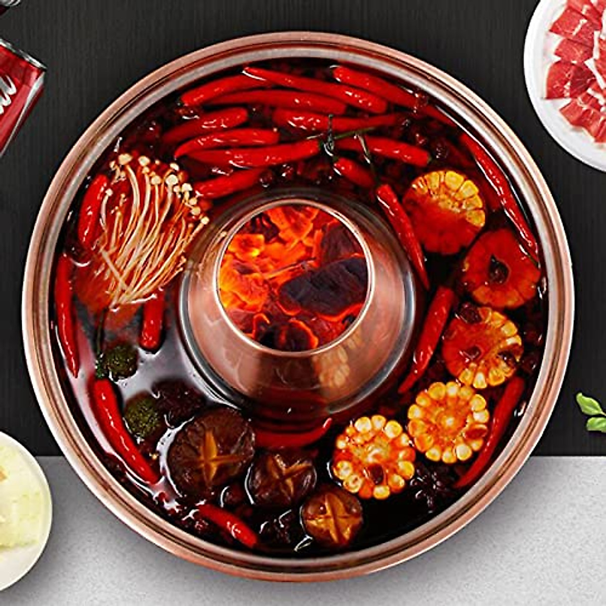 Lihuzmd Copper hot Pot, 304 Stainless Steel Old Beijing Electricity/Charcoal Heated Soup Boiler Outdoor Picnic Multiplayer Hot Pot,Silver,36cm