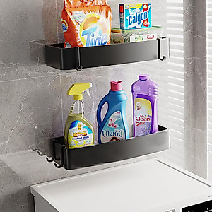 BOZWELL Shower Caddy 2 Pack,Black Adhesive Shower Organizer,Large Capacity for Bathroom Storage&Home Decor&Kitchen,No Drilling with 2 Movable Hooks,Bathroom Shower Accessories 1087-B-2