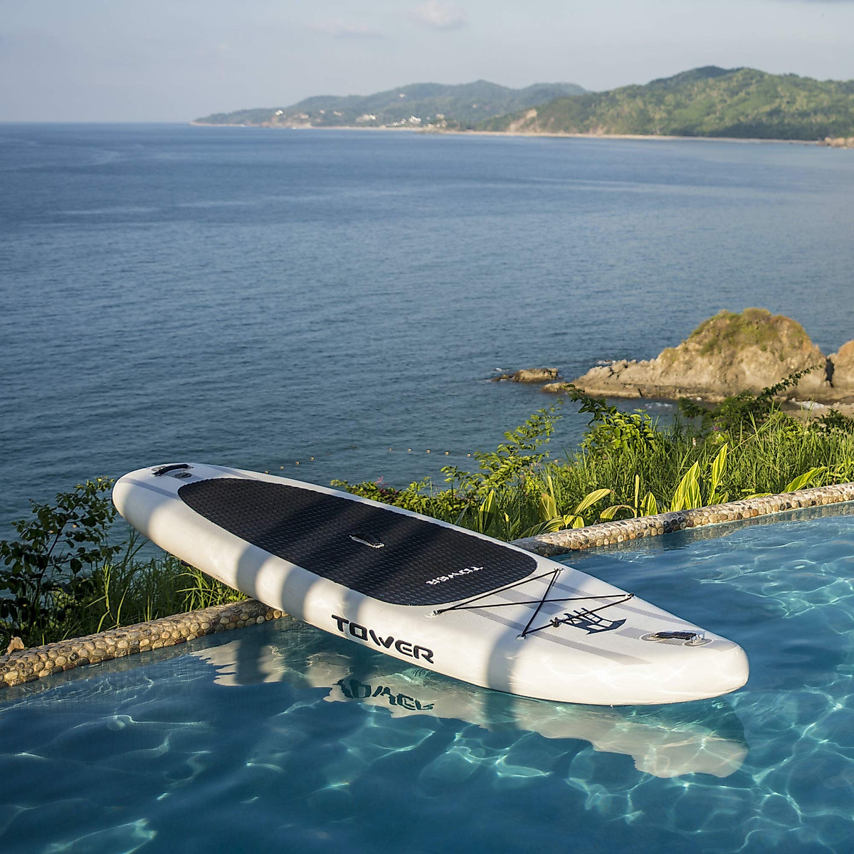 TOWER Inflatable 10’4” Stand Up Paddle Board - (6 Inches Thick) - Universal SUP Wide Stance - Premium SUP Bundle (Pump & Adjustable Paddle Included) - Non-Slip Deck (Adventurer 2-10'4")