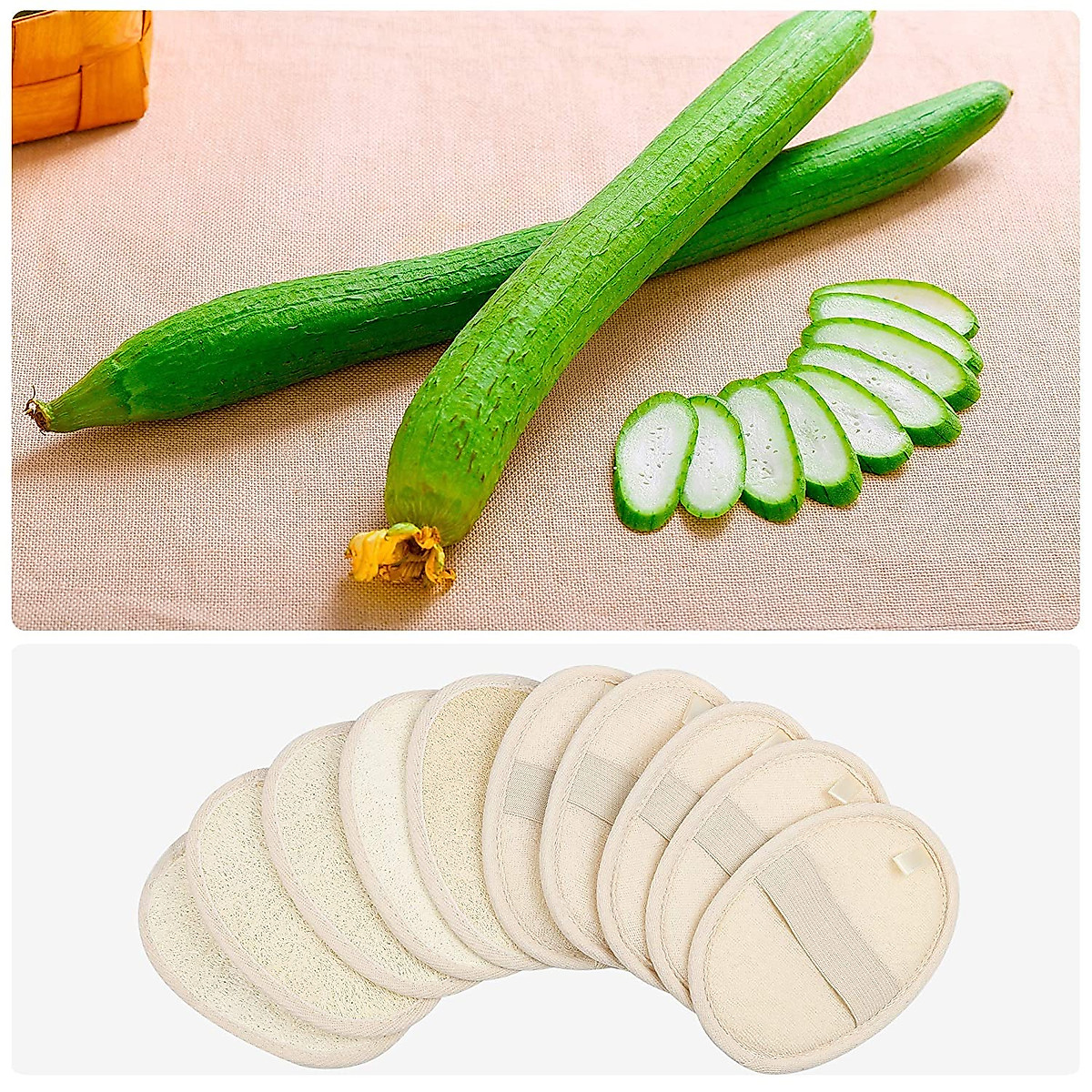 10-Pack Exfoliating Loofah Sponge Pads - Natural Luffa & Terry Cloth, Body Scrubbers for Shower & Bath Mooerca