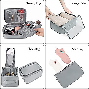 BAGAIL 8 Set Packing Cubes, Lightweight Travel Luggage Organizers with Shoe Bag, Toiletry Bag & Laundry Bag (Pewter Color)
