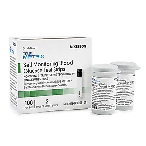 McKesson True METRIX Self-Monitoring Blood Glucose Test Strips - Supplies for Diabetes Self Monitor Systems, 100 Strips, 1 Pack
