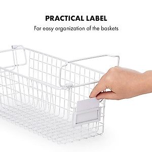 Granrosi Stackable Wire Baskets for Organizing - Set of 2 White Wire Storage Baskets with Handles; Freezer Baskets; Snacks & Chips Organizer for Pantry