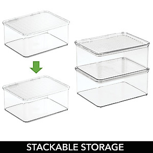 mDesign Plastic Cosmetic Storage Organizer Box Containers with Hinged Lid for Bedroom, Bathroom Vanity Shelf or Cabinet, Holds Masks, Palettes, Lotion, or Nail Polish, Lumiere Collection, Clear