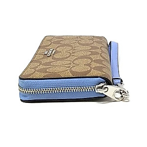 Coach Women's Long Zip Around Wallet In Signature Canvas (Khaki - Marble Blue)