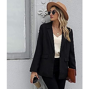 OUGES Womens Black Blazer Jackets Casual Long Sleeve Lapel Collar Work Office Blazer Jackets(Black,Medium)