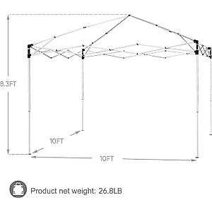 ZENY 10x10 Pop Up Canopy Tent Easy Set-up Outdoor Patio Canopy Adjustable Straight Leg Heights Instant Shelter with Wheeled Bag, Ropes