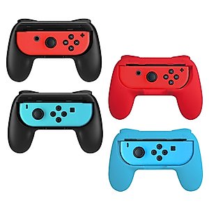 Beastron Comfort Grips Compatible with Nintendo Switch Joy Cons, Sweat-Resistant Handles, 4 Pack, Black, Red & Blue (MATTE FINISH)
