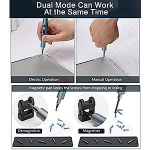 Housolution Mini Electric Screwdriver, 62 In 1 Magnetic Screwdriver with 48PCs Bits Small Cordless Electric Screwdriver Kit With Led Light, Handy Repair Tool for Phone Watch Camera Laptop, Gray