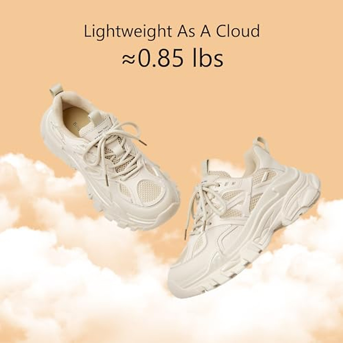 BEAU TODAY Chunky Sneakers for Women, Fashion Platform Sneakers Dad Shoes for Women, Casual Lace-up Walking Shoes Beige US 5.5