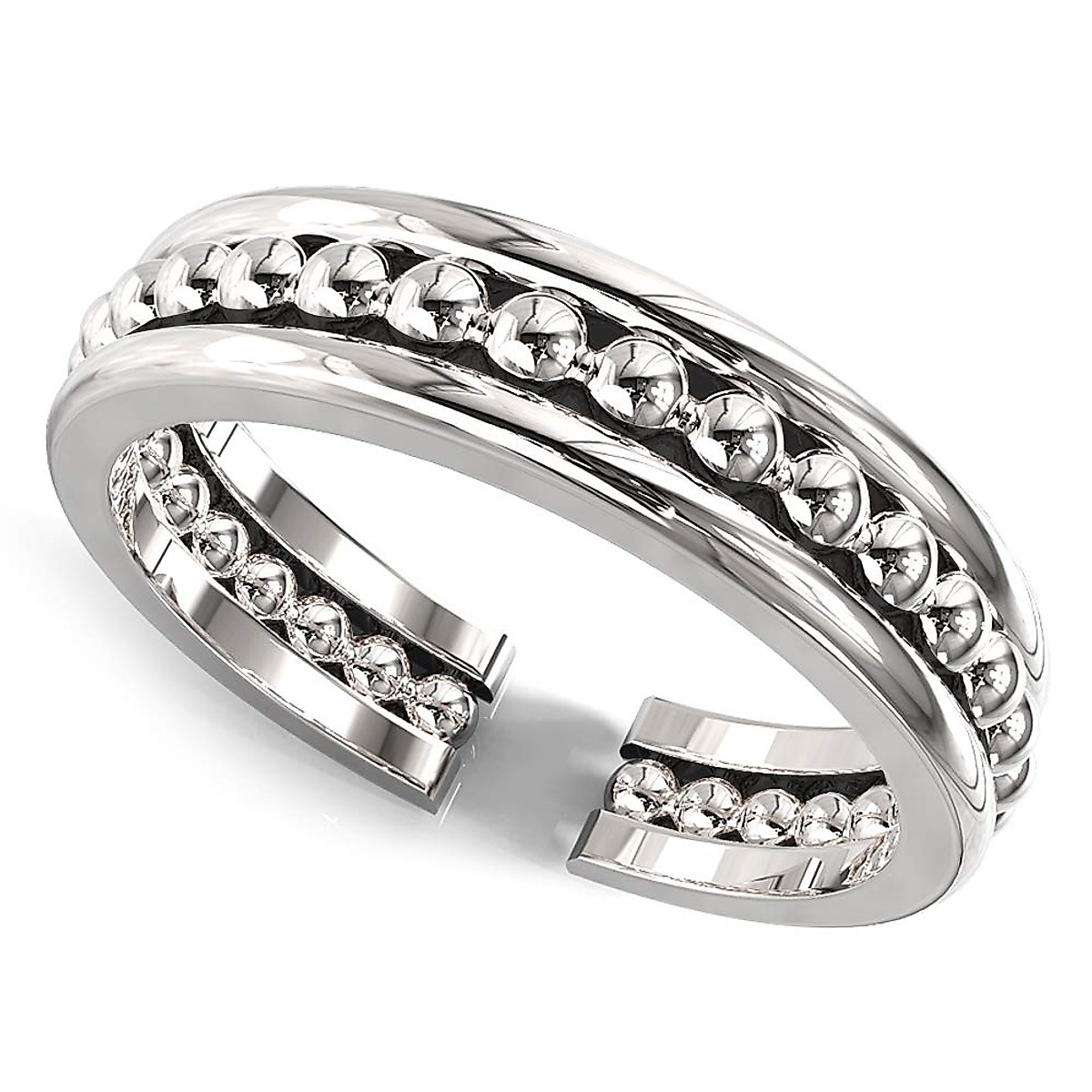 Metal Factory Sterling Silver Beaded Pattern Adjustable Toe Band Ring