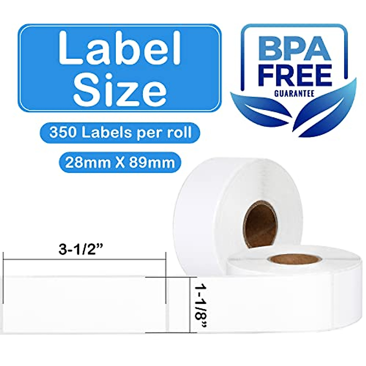 10 Rolls of 350 Lables 1 1/8”x3 1/2”Direct Thermal Labels for Barcodes, Address, Mailing Compatible with Rollo Label Printer & Zebra Desktop Printers [350 Labels/Rolls, 10Roll]