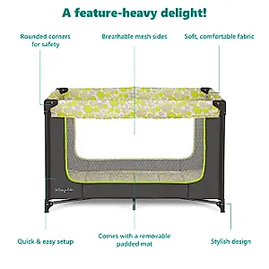 Dream On Me Zodiak Portable Playard in Grey and Green, Lightweight, Packable and Easy Setup Baby Playard, Breathable Mesh Sides and Soft Fabric - Comes with a Removable Padded Mat