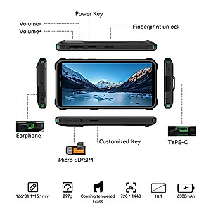 OUKITEL WP20 Pro Rugged Smartphone, 4GB+64GB Octa-Core 5.93" Rugged Phone Android 12, 6300mAh Battery, IP68 Waterproof, 20MP Camera, Global Version 4G LTE Cell Phone, Face ID+Fingerprint, NFC, Orange