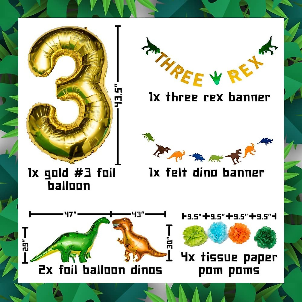 Three Rex Birthday Party Decorations - 3 rex birthday decorations boys w/ 2 dinosaur birthday banner - three rex balloons - 3rd birthday decorations for boys - three rex birthday party decorations boy