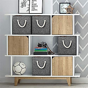 Foldable Fabric Storage Cube Bins Grey Cloth Cube Storage Organizer Bin with Cotton Rops 10.5x10.5x11 Inch Collapsible Clothes Storage Cubes Baskets Drawers Organizer Cubicle Storage Boxes for Organizing Closet Shelves ,Q-ST-59-4