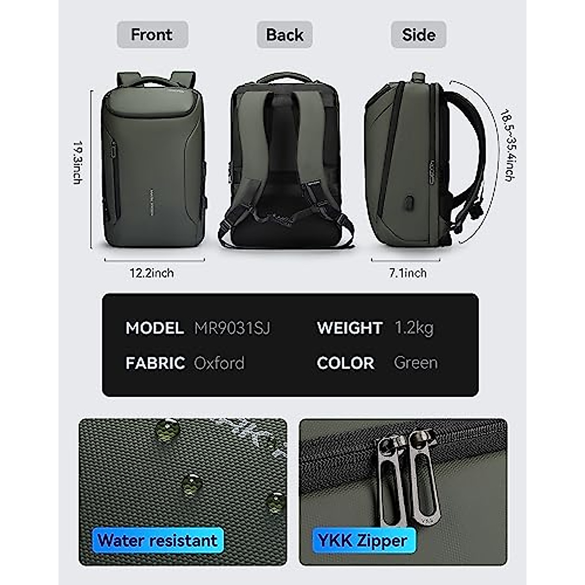 Muzee Business Backpack for Men,Waterproof and Travel Laptop Backpack with USB Charging, Fits 17 Inch Laptop and Tech Gear