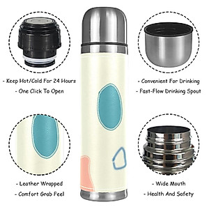 Stainless Steel Leather Vacuum Insulated Mug Geometry Thermos Water Bottle for Hot and Cold Drinks Kids Adults 16 Oz