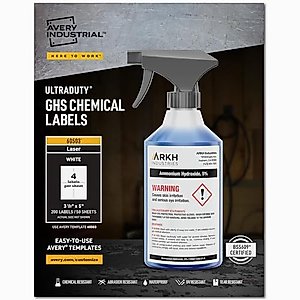 Avery UltraDuty GHS Chemical Labels for Laser Printers, Waterproof, UV Resistant, 3.5 x 5, 200 Pack (60503)
