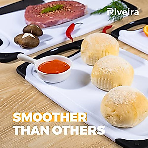 Riveira Plastic Cutting Board Set of 3 - Plastic Cutting Boards for Kitchen Dishwasher Safe Non-Slip - Plastic Cutting Board with Juice Groove - Lg 15.7" x 9.5" - Med 12.4" x 7.7" - Sm 9.8" x 5.8"