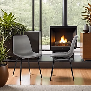 Armen Living Monte Mid Century Modern Dining Accent Chair for Table Kitchen Desk Vanity in Charcoal Gray Faux Leather with Black Metal Legs