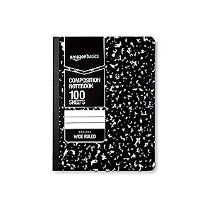 Amazon Basics Wide Ruled Composition Notebook, 100 Sheets, Marble Black, 4-Pack