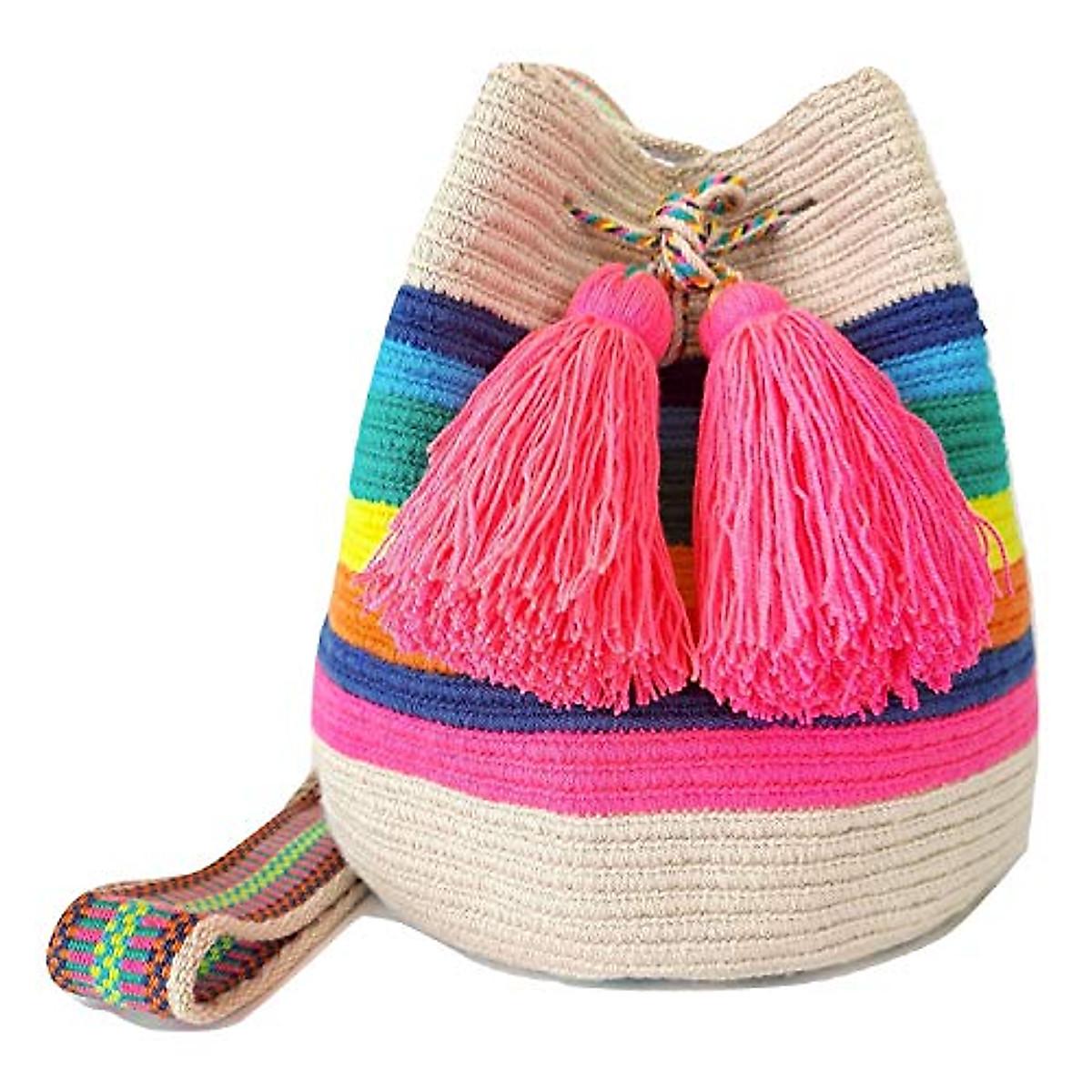 Wayuu Mochila Bag For Women, Colombian boho bags, Handmade With Big Nice-Looking Tassels