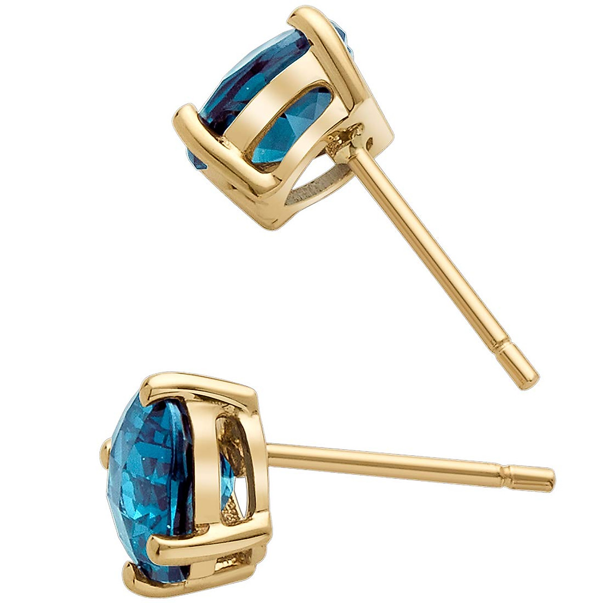 Peora 14K Yellow Gold Created Alexandrite Heart Stud Earrings for Women, Color-changing Solitaire Studs, 6mm, 2 Carats total, Friction Back