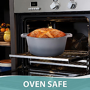 TeamFar 5 Quart Enameled Cast Iron Dutch Oven, 2-In-1 Dutch Oven Pot Cookware with Skillet Lid for Bread Baking Braising Stewing Roasting, Sturdy & Nonstick, Oven Safe & Fit for Induction (Grey)