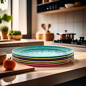 6-Piece 100% Melamine Dinner/Lunch Plate Set,10inch Round Melamine Salad Plates Picnic Plates for Holiday Home Party,Break-resistant and Lightweight,Hammered Finish,BPA Free,Multicolor