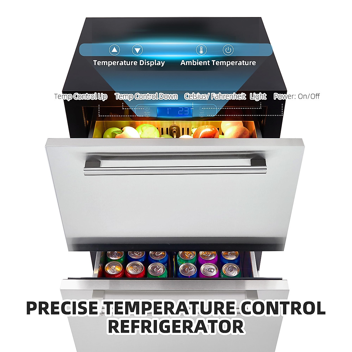 Garvee 24 inch Undercounter Refrigerator, 5.12 Cu.Ft Outdoor Fridge for Patio, Wine and Beverage Refrigerator, Drawer Refrigerator Under Counter Fridge Ideal for Home and Commercial