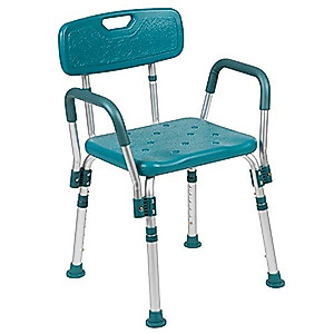 Flash Furniture HERCULES Series 300 Lb. Capacity Adjustable Teal Bath & Shower Chair with Quick Release Back & Arms