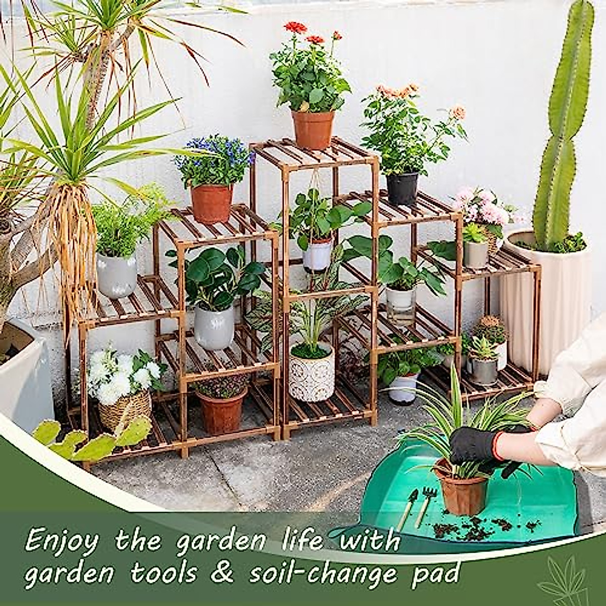 Uneedem Wood Plant Stand Indoor Outdoor Corner Plant Shelf Stand, 5 Tiered 10 Potted Flower Plant Stands for Indoor Plants Multiple, Plant Shelves Stands Rack for Living Room, Patio, Balcony