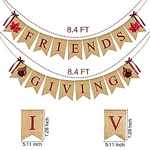 Friendsgiving Banner Decorations,2 Pack Thanksgiving Decor Maple Leaves Turkey for Thanksgiving Party Home,Table,Fireplace,Office,etc.