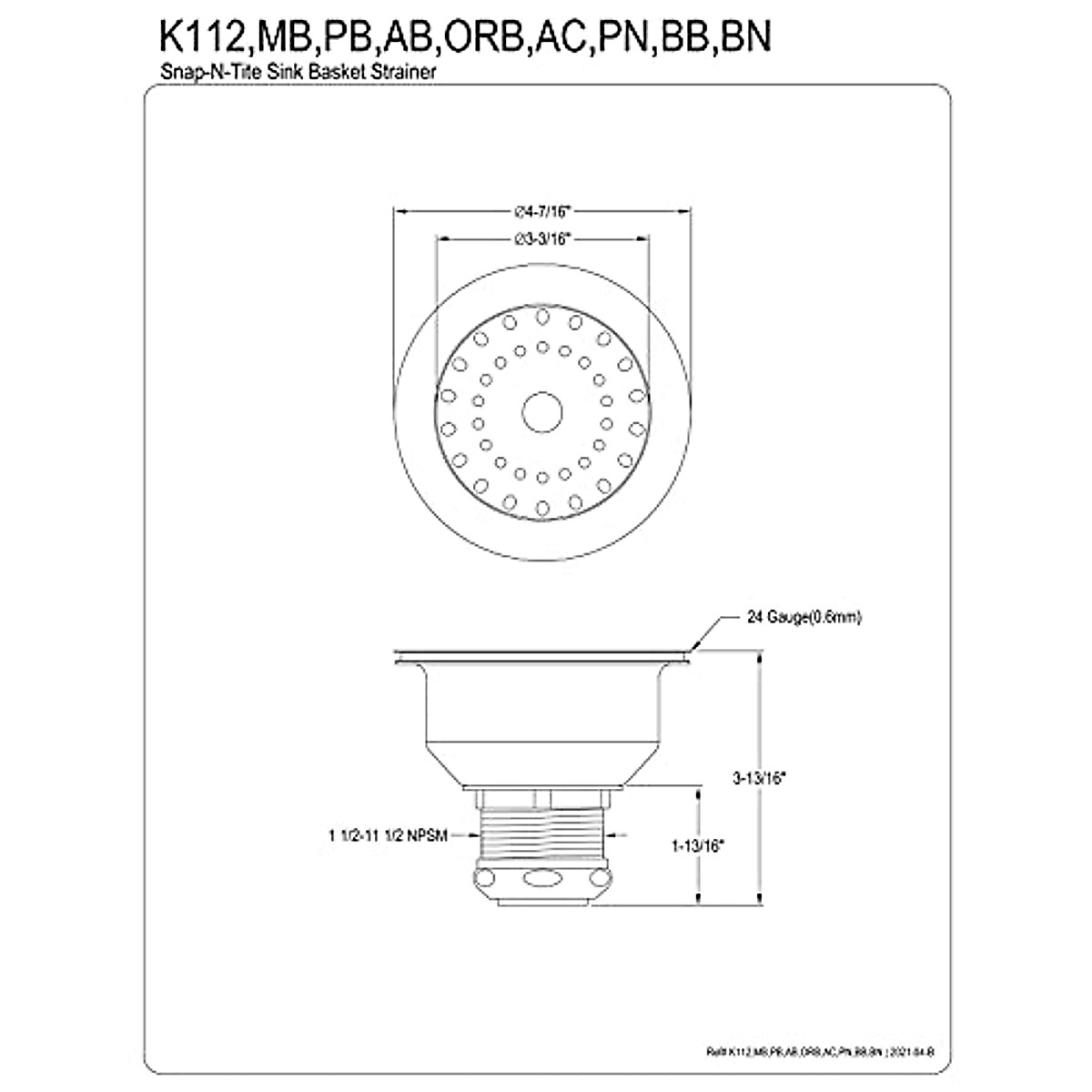 Kingston Brass K112AB Tacoma Kitchen Sink Basket Strainer, Antique Brass 4.44 x 4.44 x 3.81